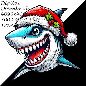 Santa Shark Christmas Clipart | Festive Shark With Santa Hat PNG ...