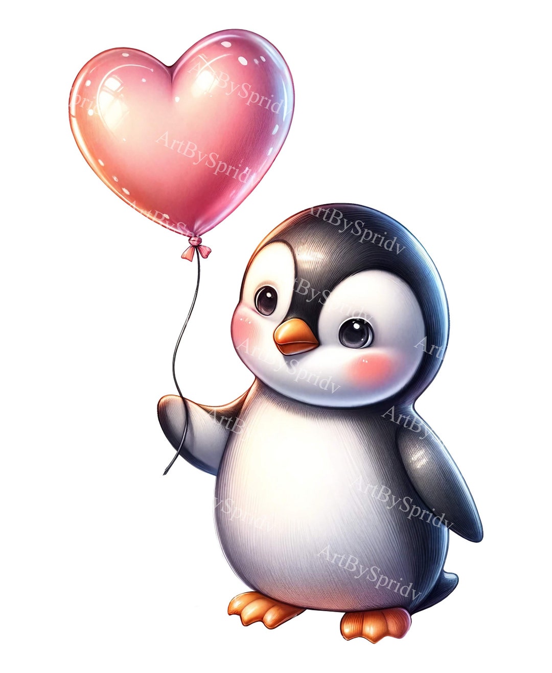 Penguin Love Balloon Valentine's Day Clipart - Digital PNG for T-shirts ...