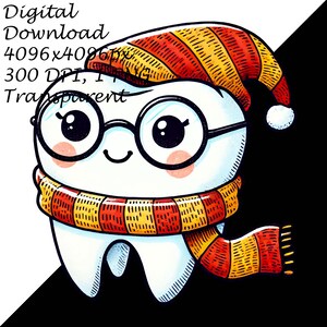 Kawaii Winter Tooth Clipart, Cute Cartoon Tooth With Glasses, Scarf ...