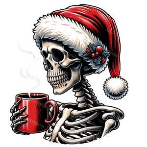 Skeleton Santa Hat Clipart - Steaming Mug PNG, Digital Art for T-shirts ...