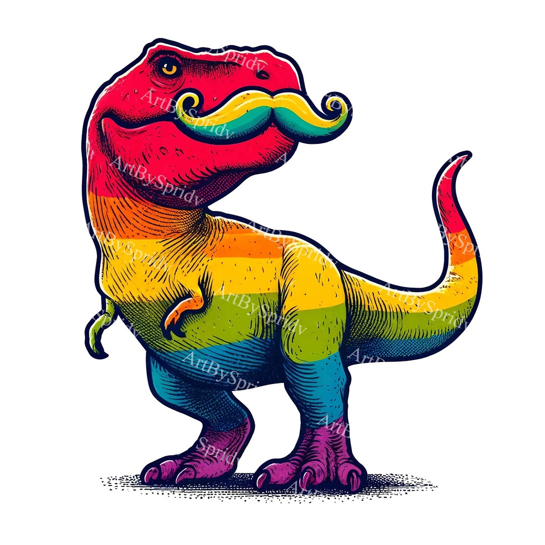 Dinosaur Mustache Illustration-colorful T-rex Clipart, Whimsical Dino ...
