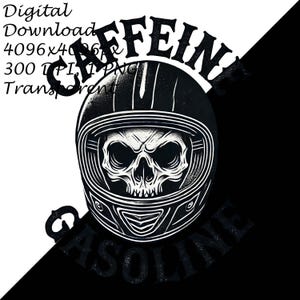 Caffeine and Gasoline Skull Clipart, Biker Helmet Skull Illustration ...