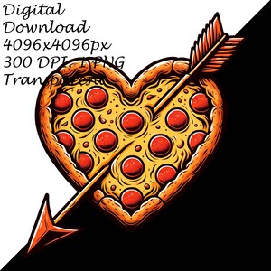 Valentine Heart Pizza Clipart - Cupid Arrow Digital PNG, DTG T-shirt ...