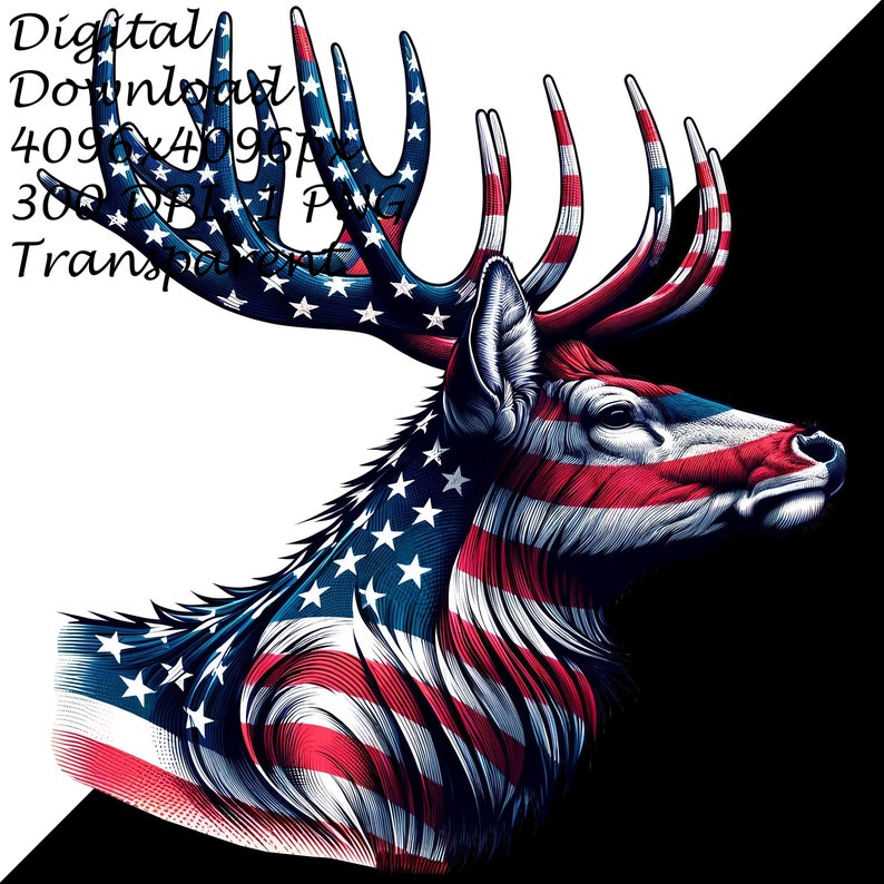 Patriotic Stag Head PNG Clipart | American Flag Deer Sublimation Design ...