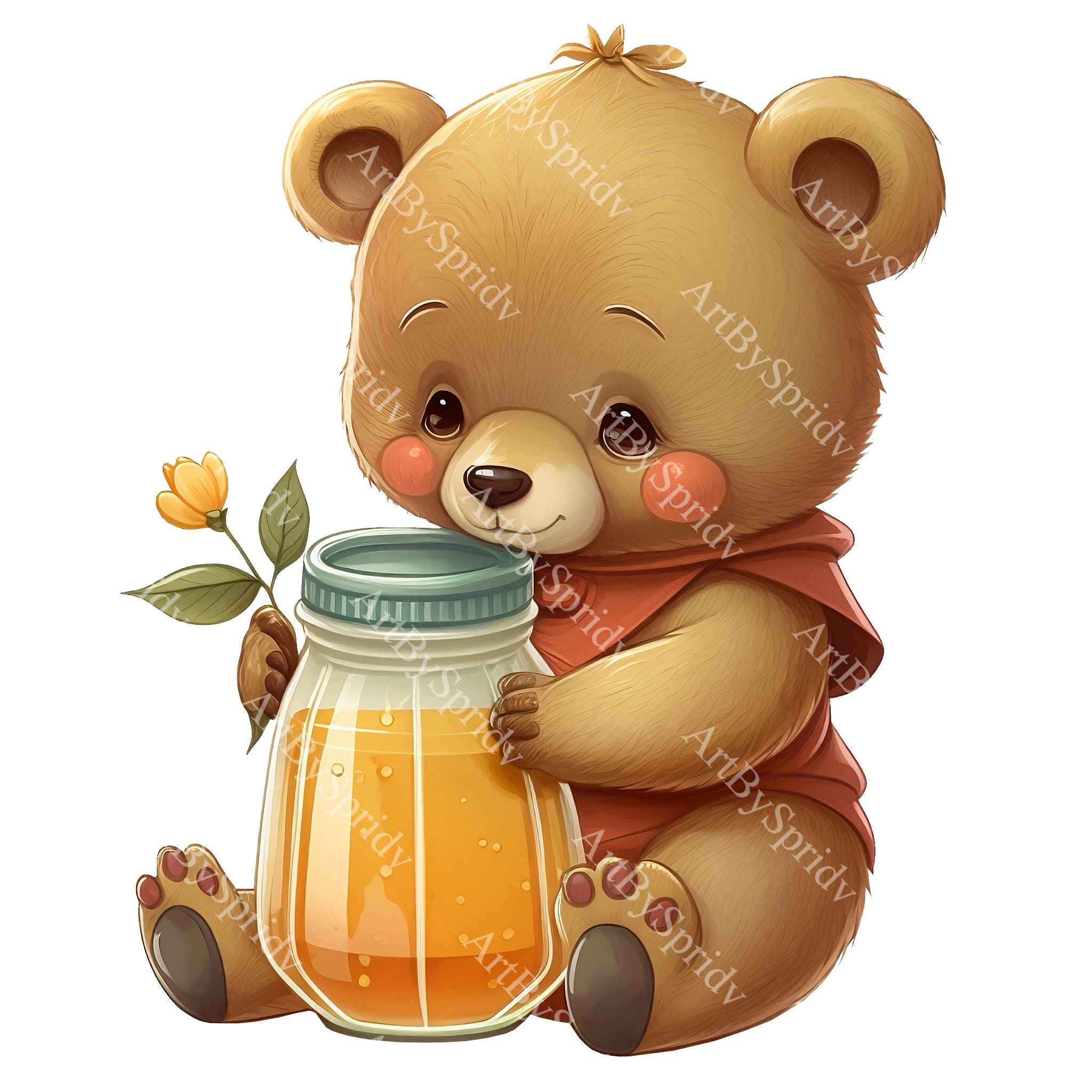 Cute Baby Bear Holding Honey Pot PNG Clipart, Sweet Animal Clip Art for ...