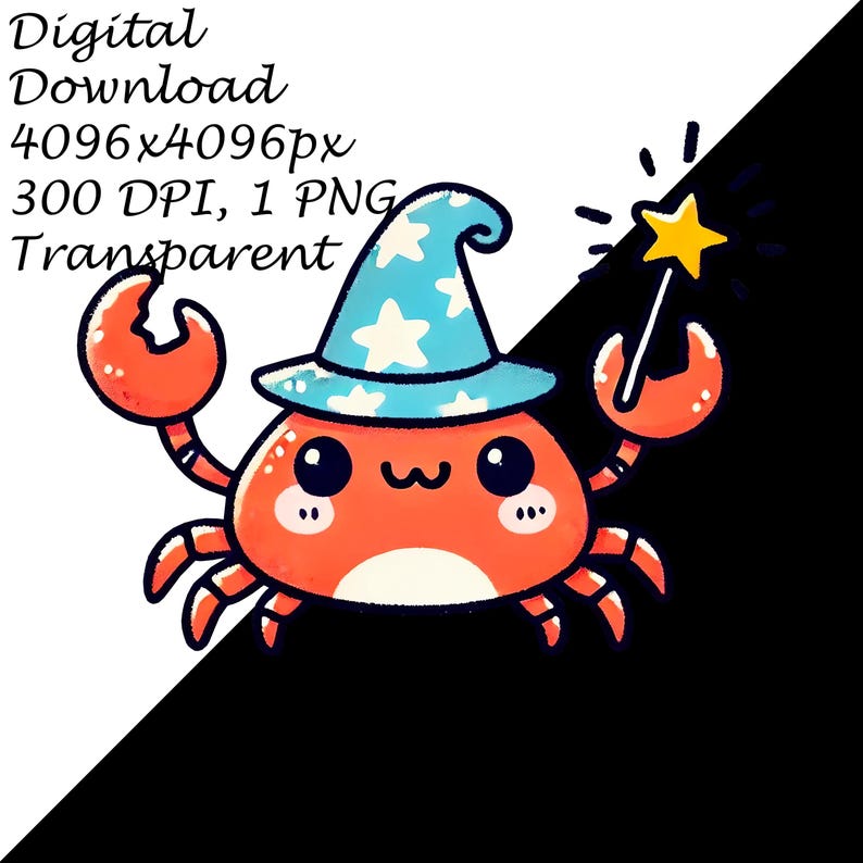 Cute Wizard Crab With Magic Wand PNG Clipart, Transparent Clip Art for ...