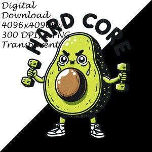 Hardcore Avocado Cartoon PNG Clipart, Cute Avocado Lifting Dumbbells Illustration, Fitness Fruit ...