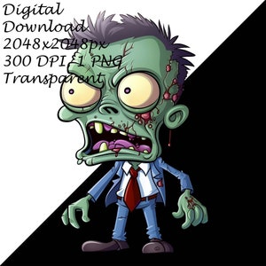 Cartoon Zombie Png Clipart Spooky Halloween Digital Download Cute