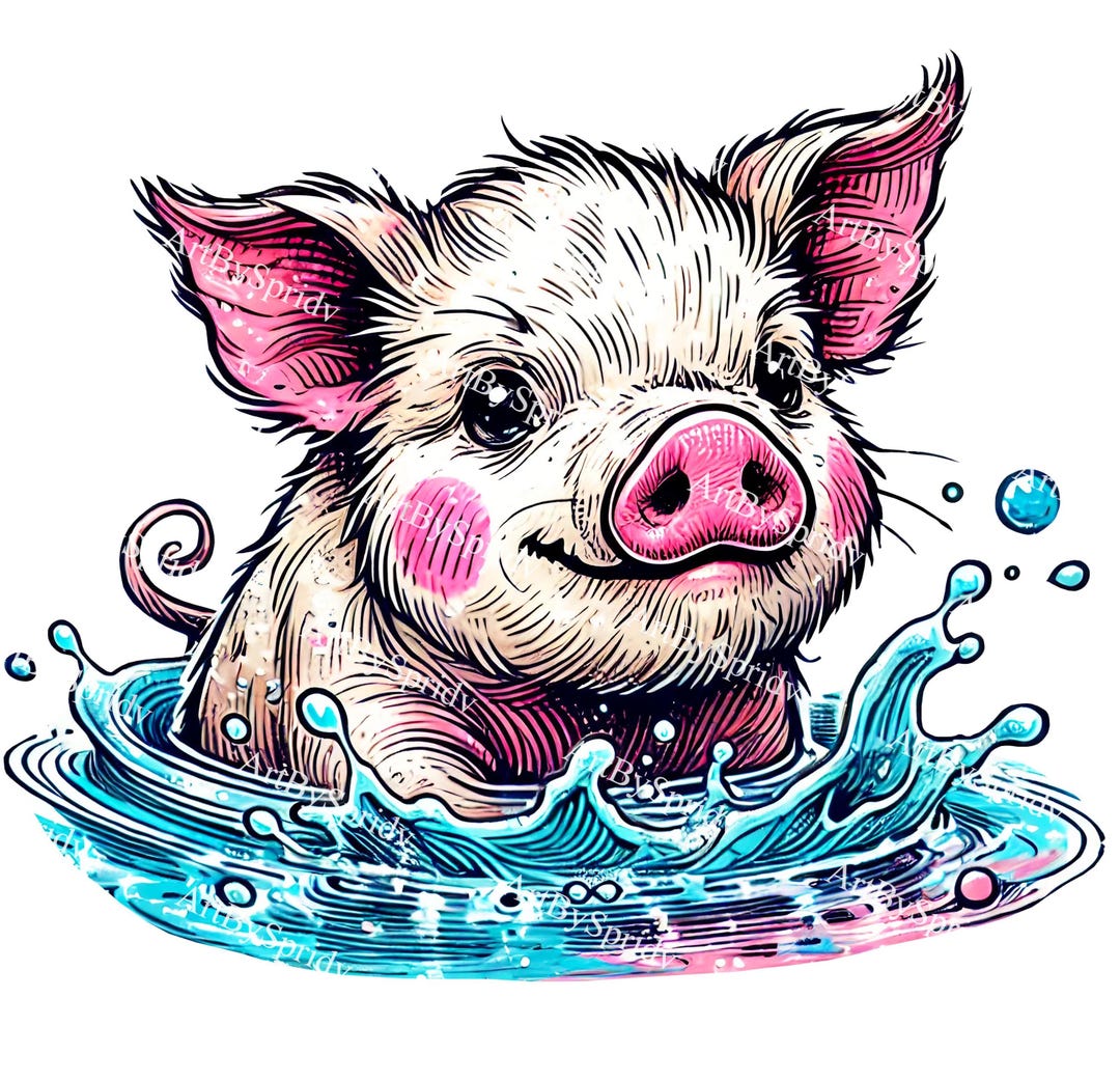 Piglet Water Splash Clipart | Cute Farm Animal Transparent PNG | Baby ...