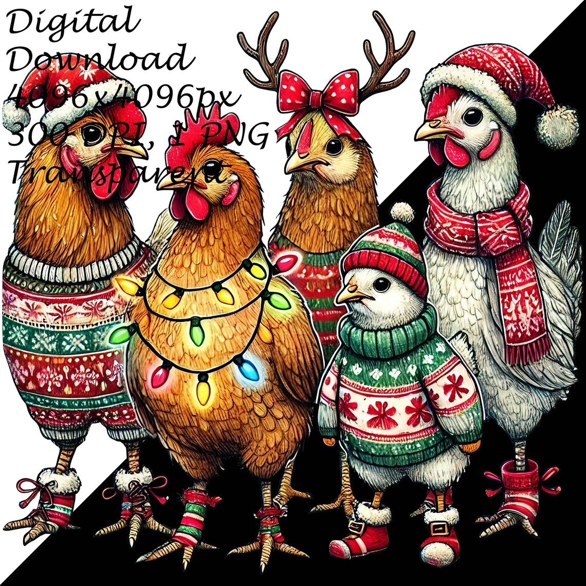 Festive Christmas Chicken Bundle PNG Clipart, Hand Drawn Funny Chickens ...