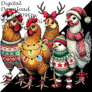 Festive Christmas Chicken Bundle PNG Clipart, Hand Drawn Funny Chickens ...