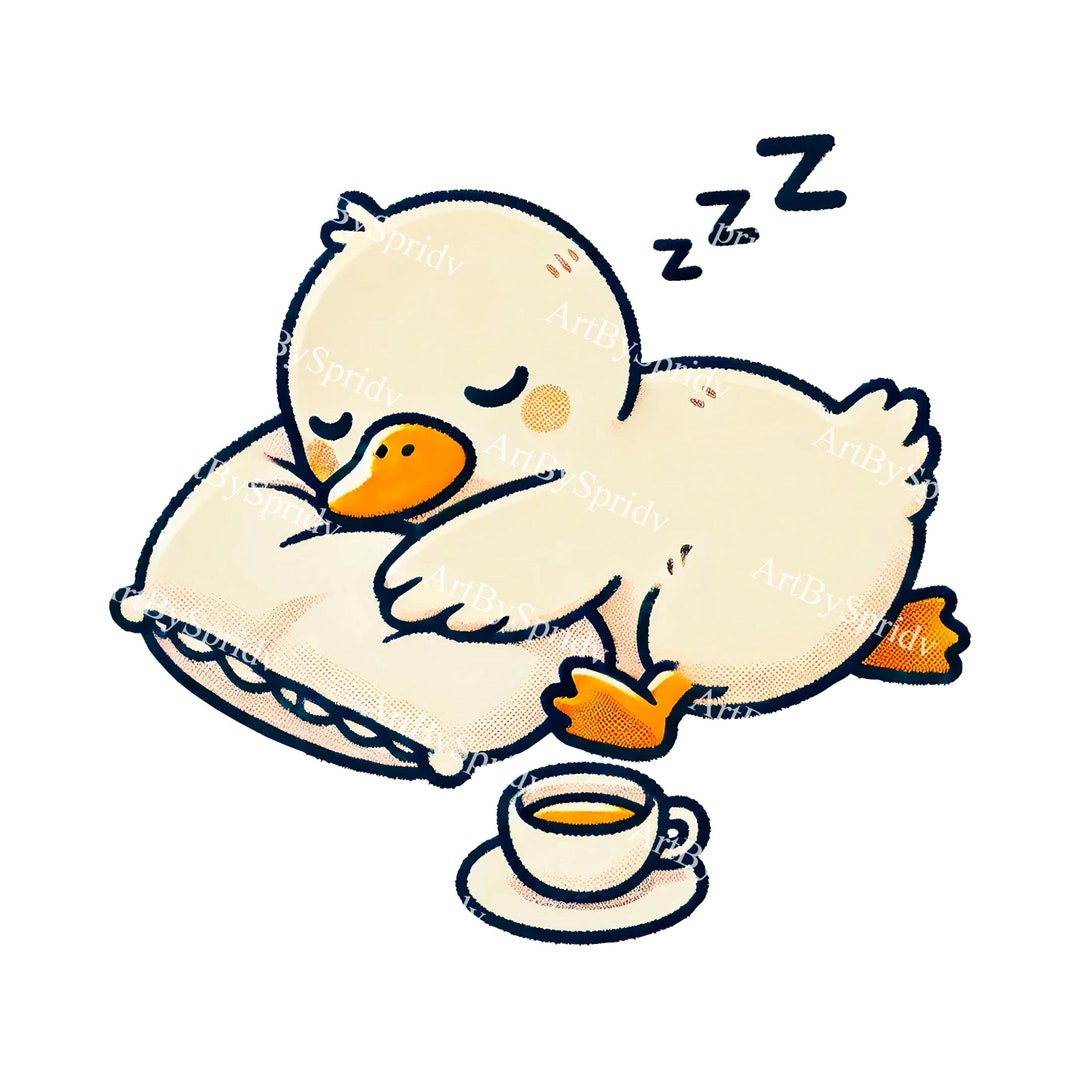 Sleeping Duck Clipart PNG, Adorable Duck With Pillow and Tea, Cozy ...