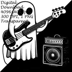 Quirky Ghost Playing Bass Guitar Clipart | Spooky Music Lover Digital ...