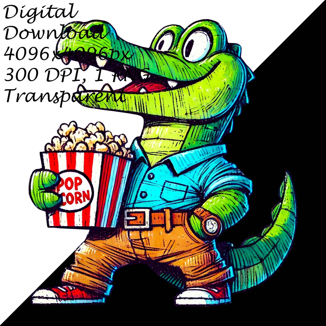 Cool Alligator Eating Popcorn PNG, Funny Dressed-up Crocodile Clipart ...