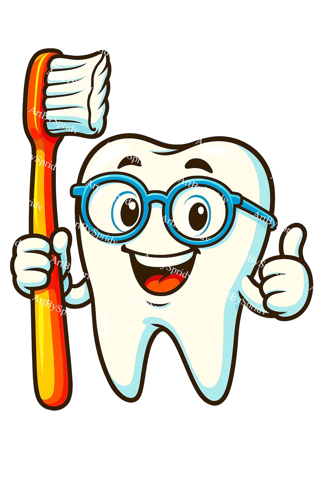 Happy Cartoon Tooth With Toothbrush Png Cute Tooth With Glasses
