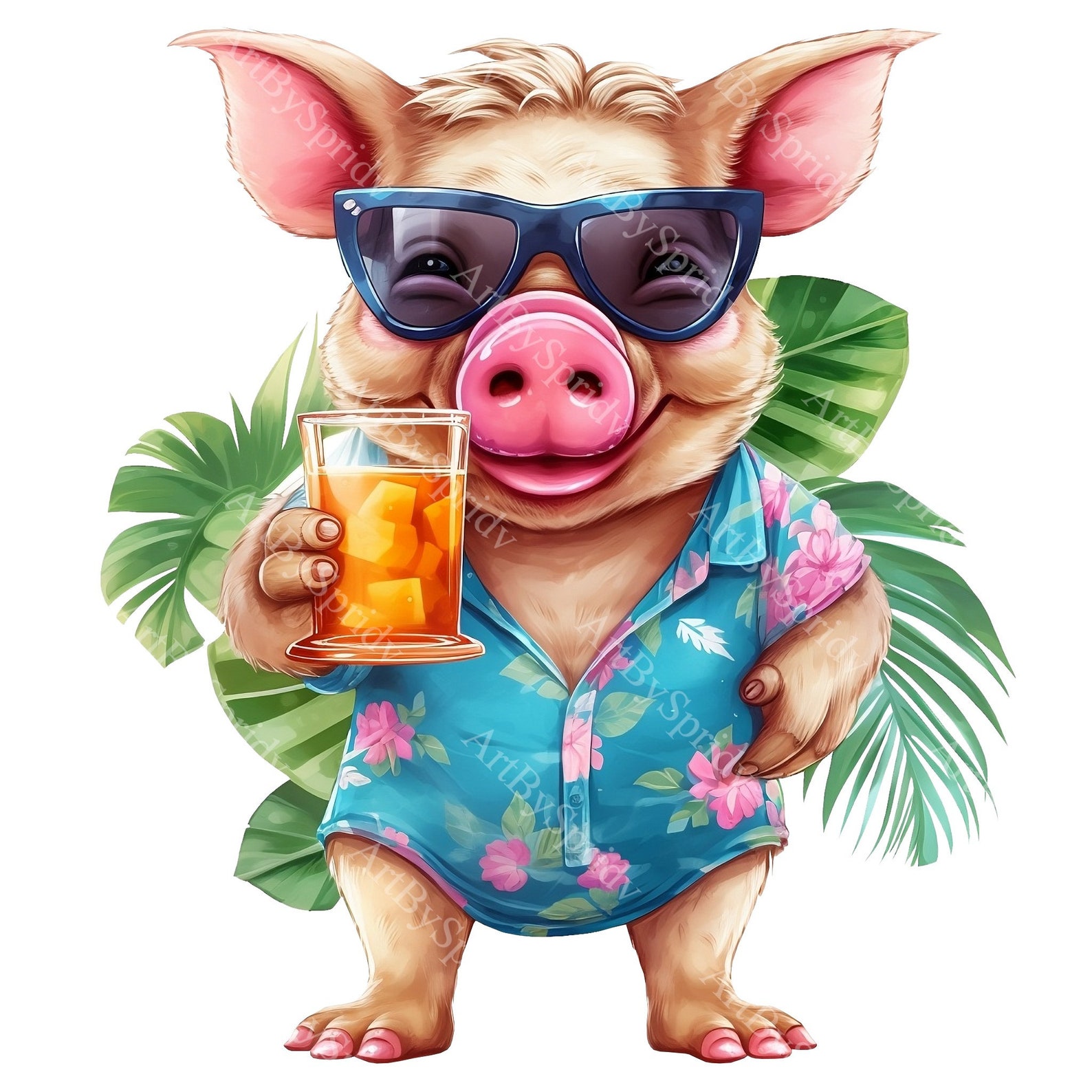 Hawaiian Pig With Sunglasses & Tropical Drink PNG Clipart,transparent ...