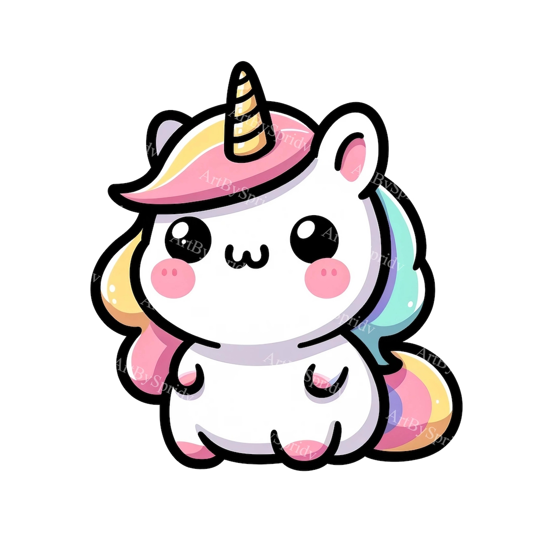 Cute Cartoon Rainbow Unicorn PNG Clipart for T-shirt, Mug, Tumbler ...