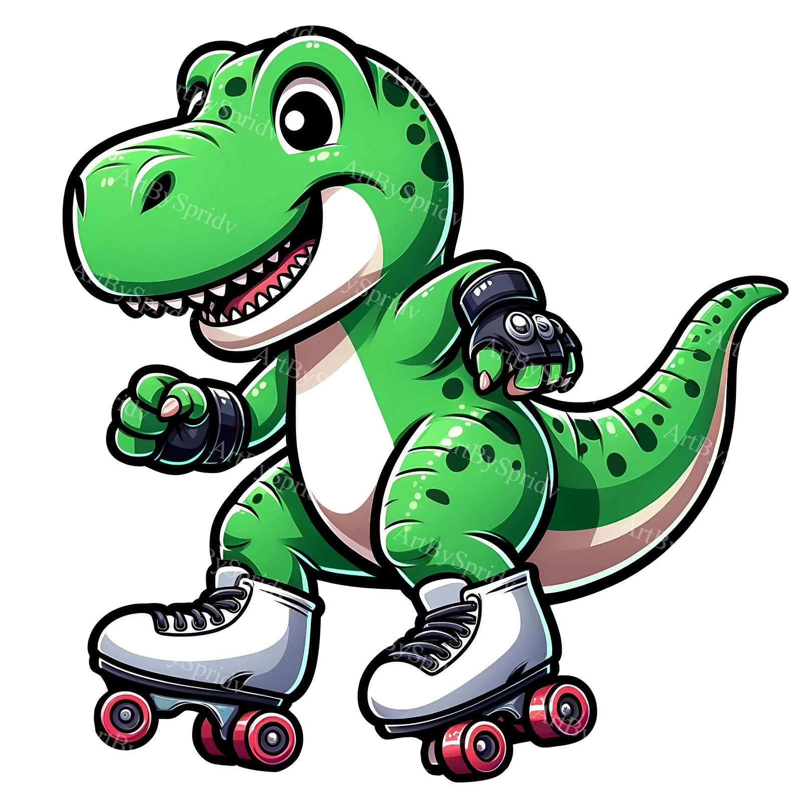 Cartoon T-rex Dinosaur on Roller Skates PNG Clipart - Digital File for ...