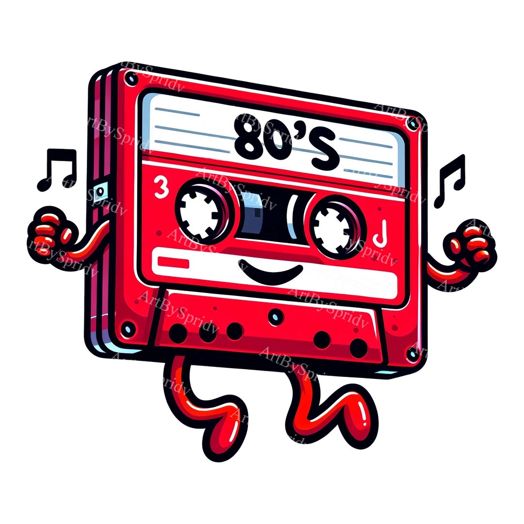 Retro Dancing Cassette Tape Clipart - 80s Nostalgia Digital PNG ...