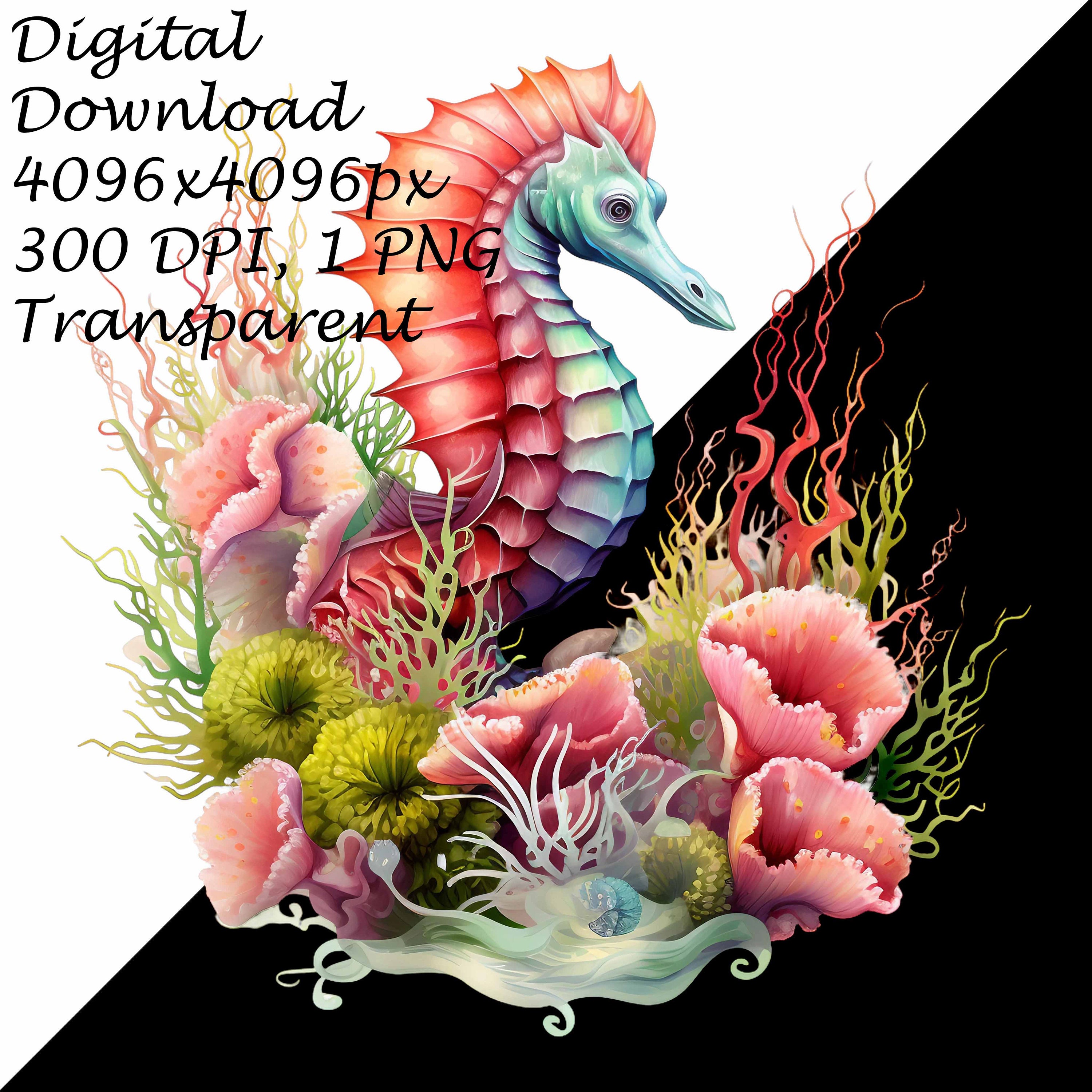 Vibrant Seahorse Clipart Set,underwater Marine Life Png,ocean Coral ...