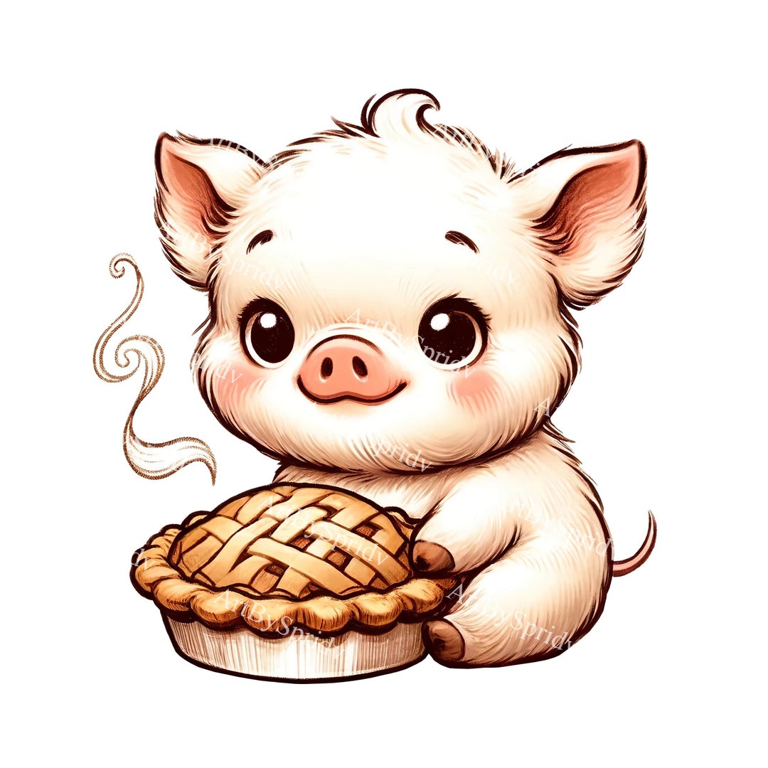 Adorable Piglet Holding Steaming Pie Clipart - Cute Farm Animal Digital ...
