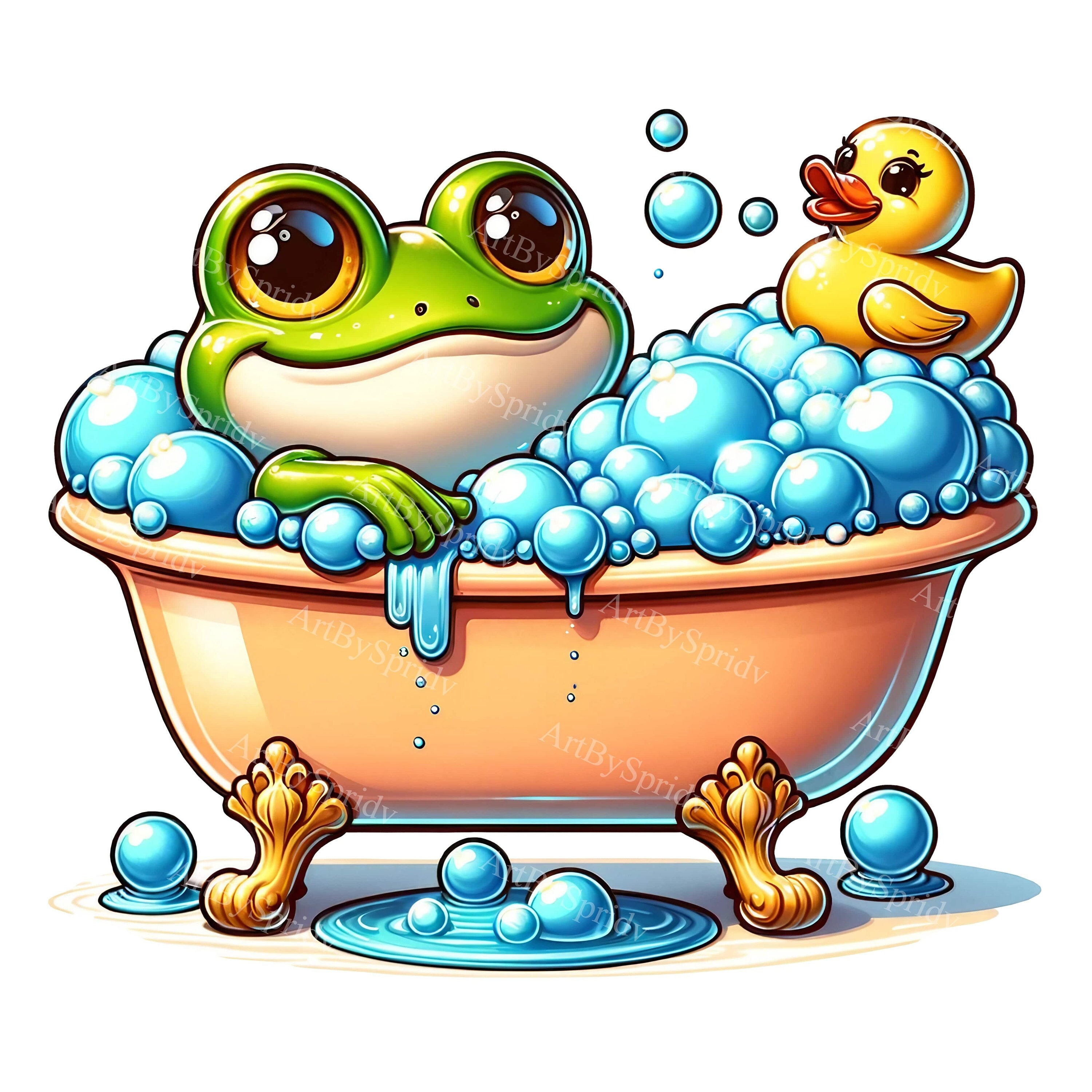 Cartoon Frog With Expressive Eyes in Bubble Bath Clipart Fun - Etsy