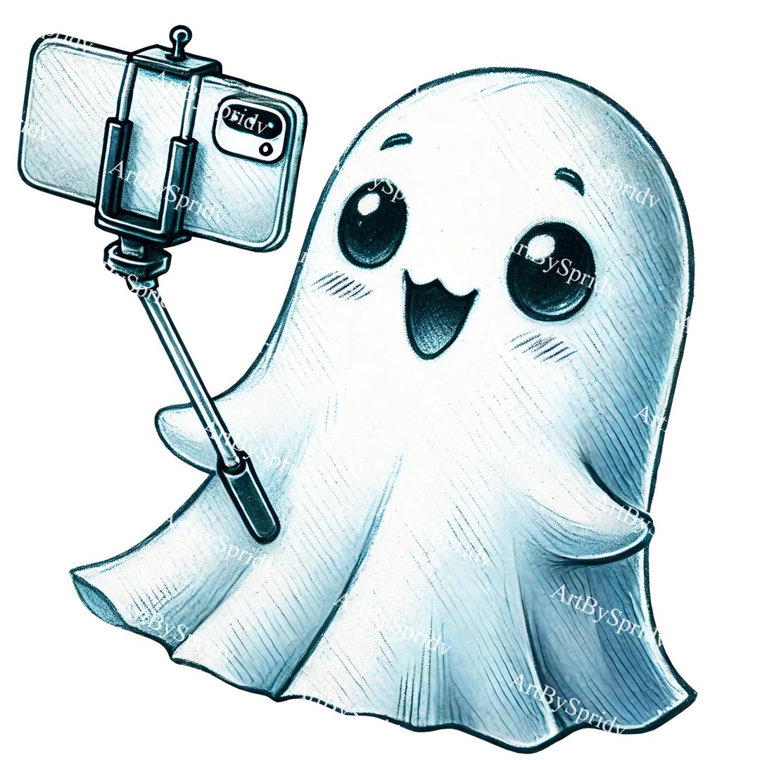 Cute Ghost Taking Selfie Png,kawaii Halloween Clipart,adorable Spooky ...