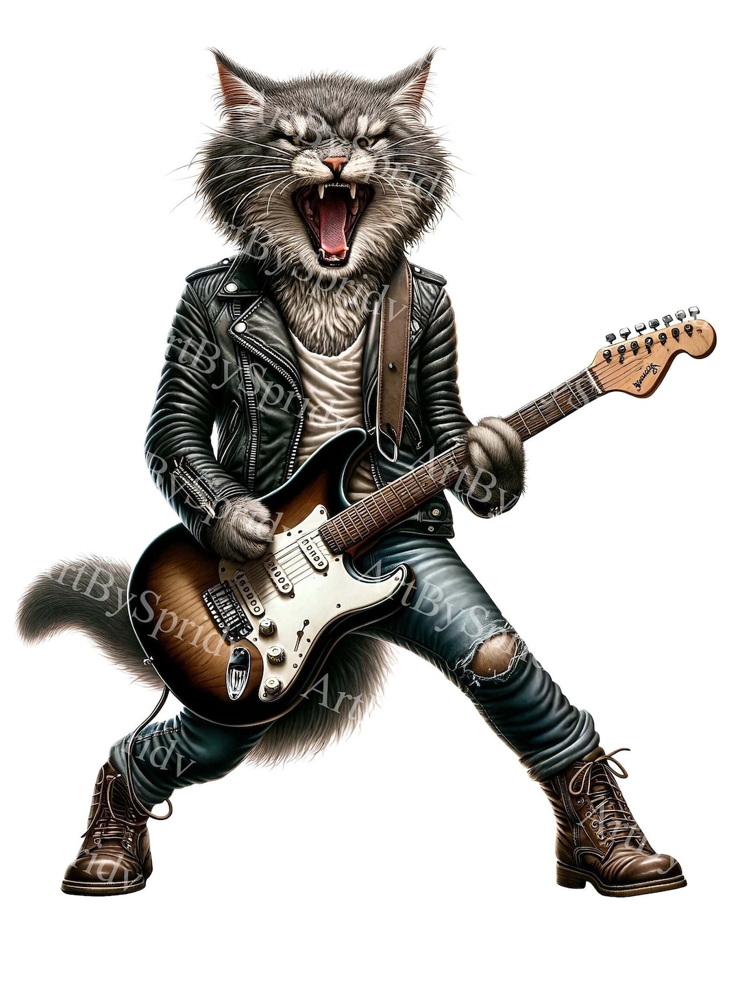 Rockstar Cat Playing Guitar Digital Clipart - Transparent PNG, DIY ...