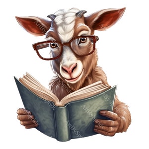 Goat Reading Book PNG Clipart, Farm Animal With Glasses, Cute ...