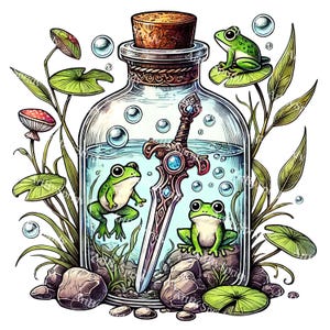 Fantasy Frogs in a Glass Bottle With Sword PNG Clipart, Magic Frogs and Sword Digital Clip Art ...