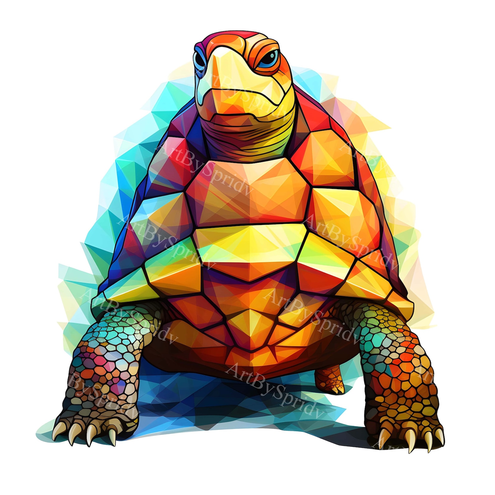 Geometric Turtle Clipart, Polygonal Animal Illustration, Unique Digital ...