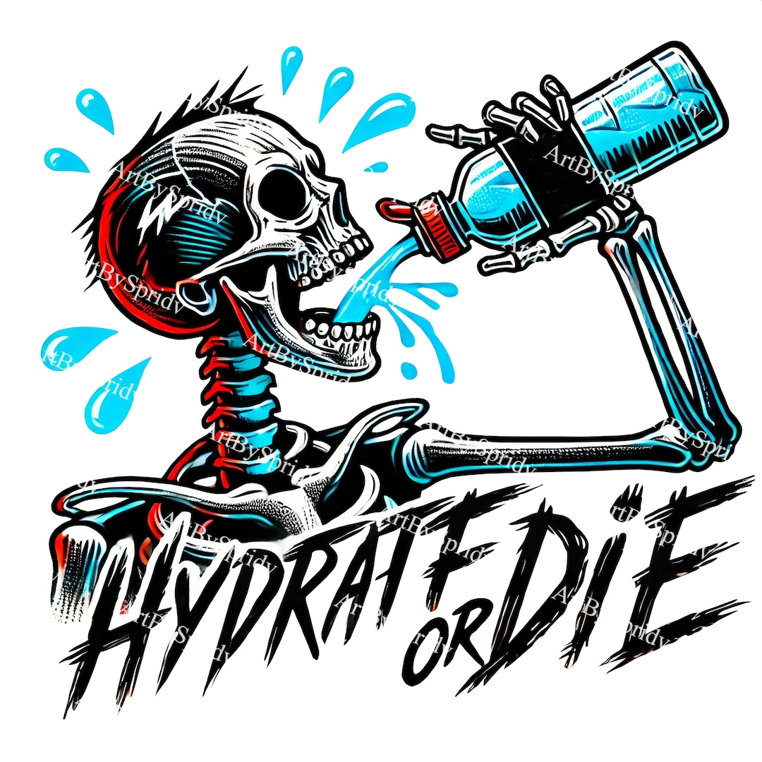 Hydrate or Die Skeleton Clipart, Transparent PNG Graphic, Funny Skull ...