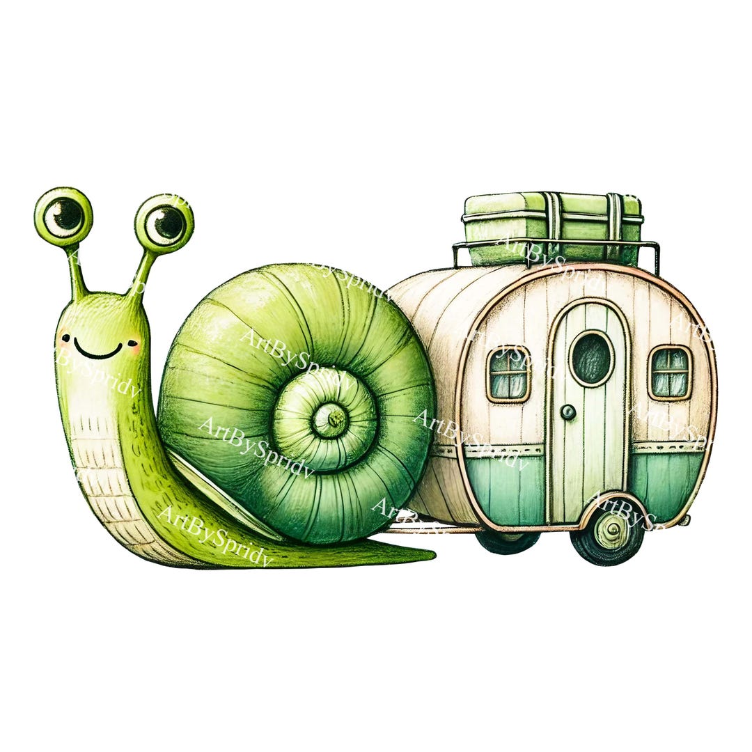 Snail Camper PNG, Watercolor Slow Travel Clipart for Van Life ...