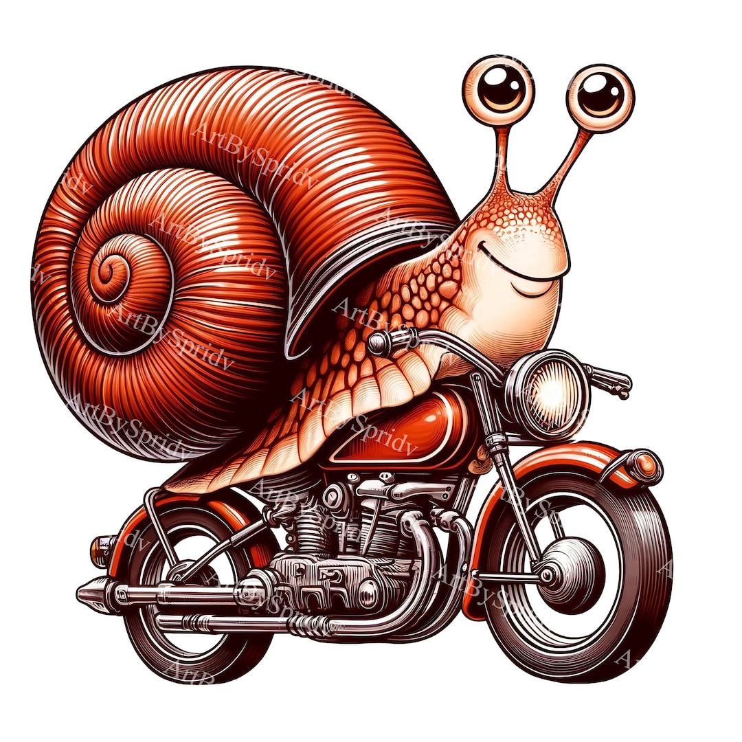 Whimsical Motorbike-riding Snail Clipart - Transparent PNG, Quirky ...