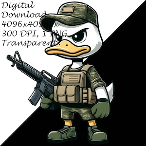 Commando Duck Clipart - Transparent Military Duck PNG, Digital Download, Cartoon Soldier Duck ...