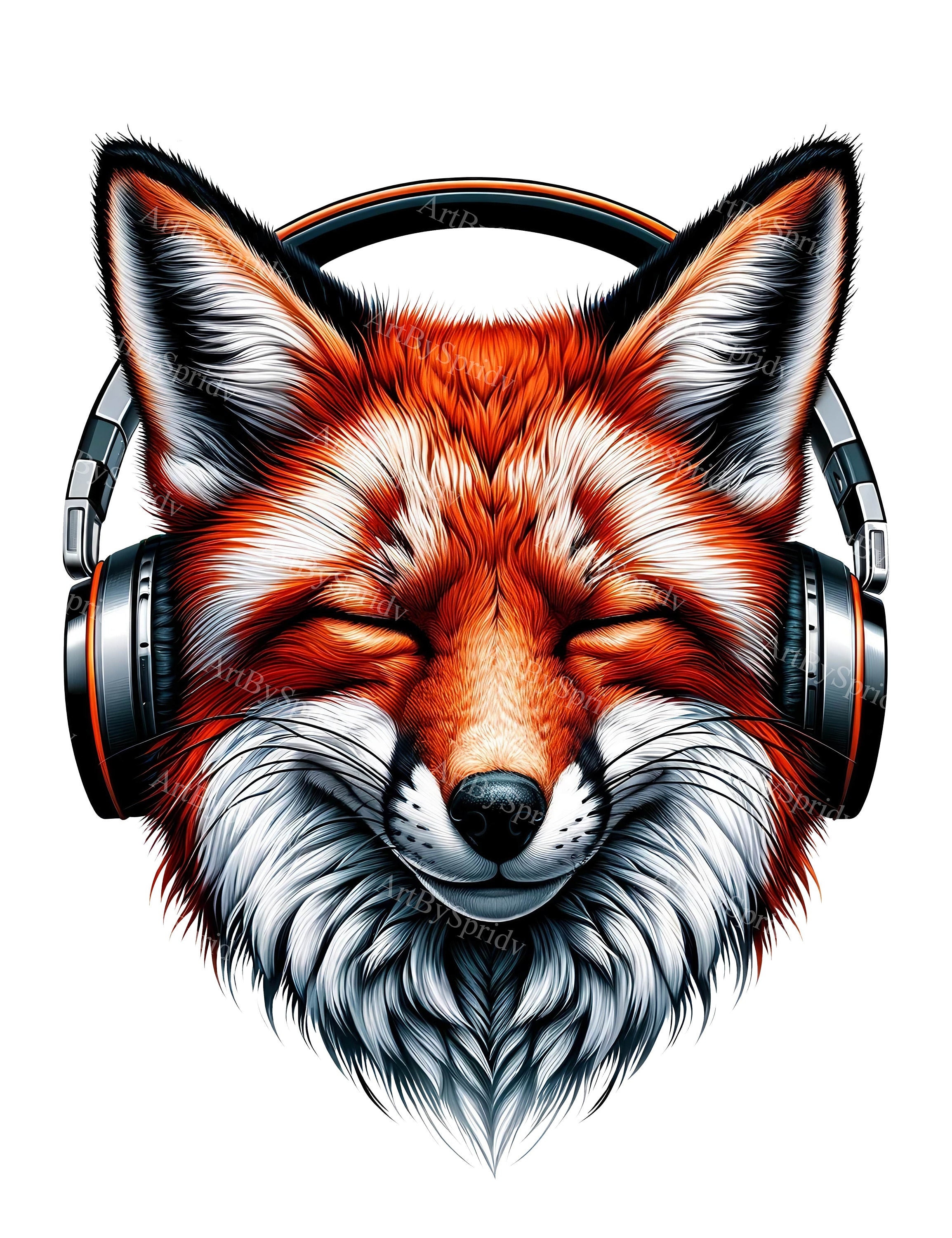 Red Fox Digital Clipart PNG Music-themed Fox With Headphones - Etsy