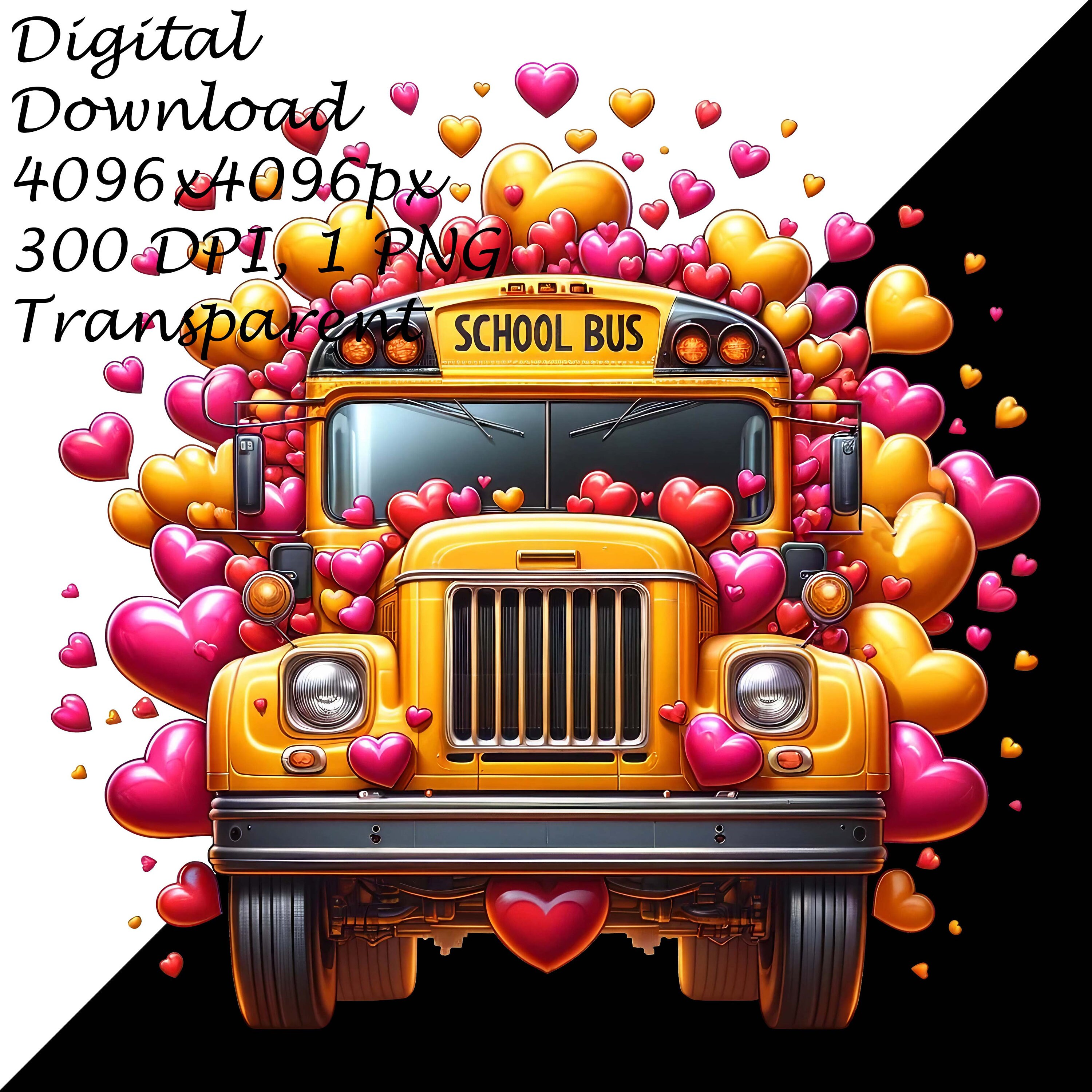 Valentine's Themed School Bus Digital Clipart - Love-filled Hearts ...