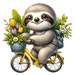 Sloth on Bike Digital Clipart - Cute Sloth Cycling Art PNG - Spring ...