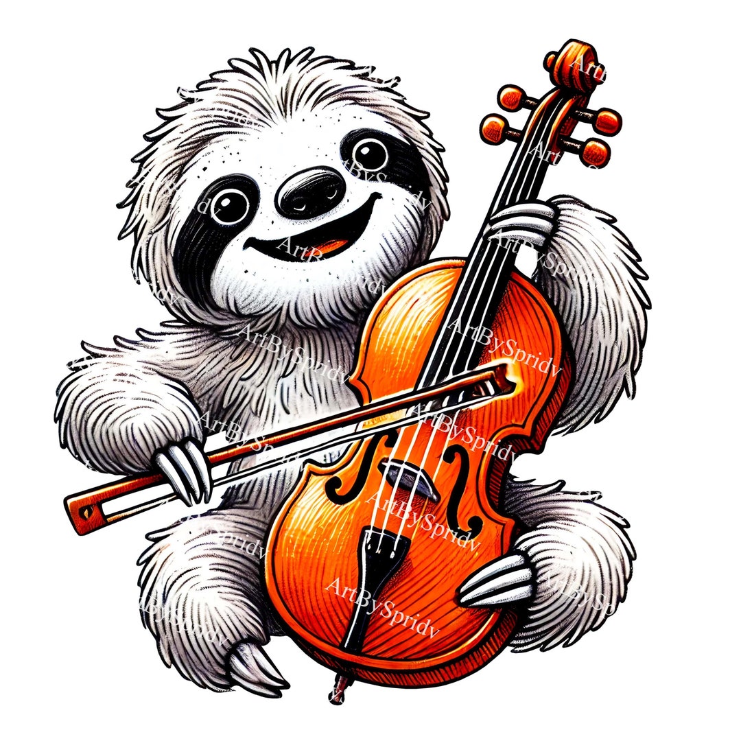 Cute Sloth Playing Violin PNG, Hand-drawn Musical Animal Clipart,funny ...