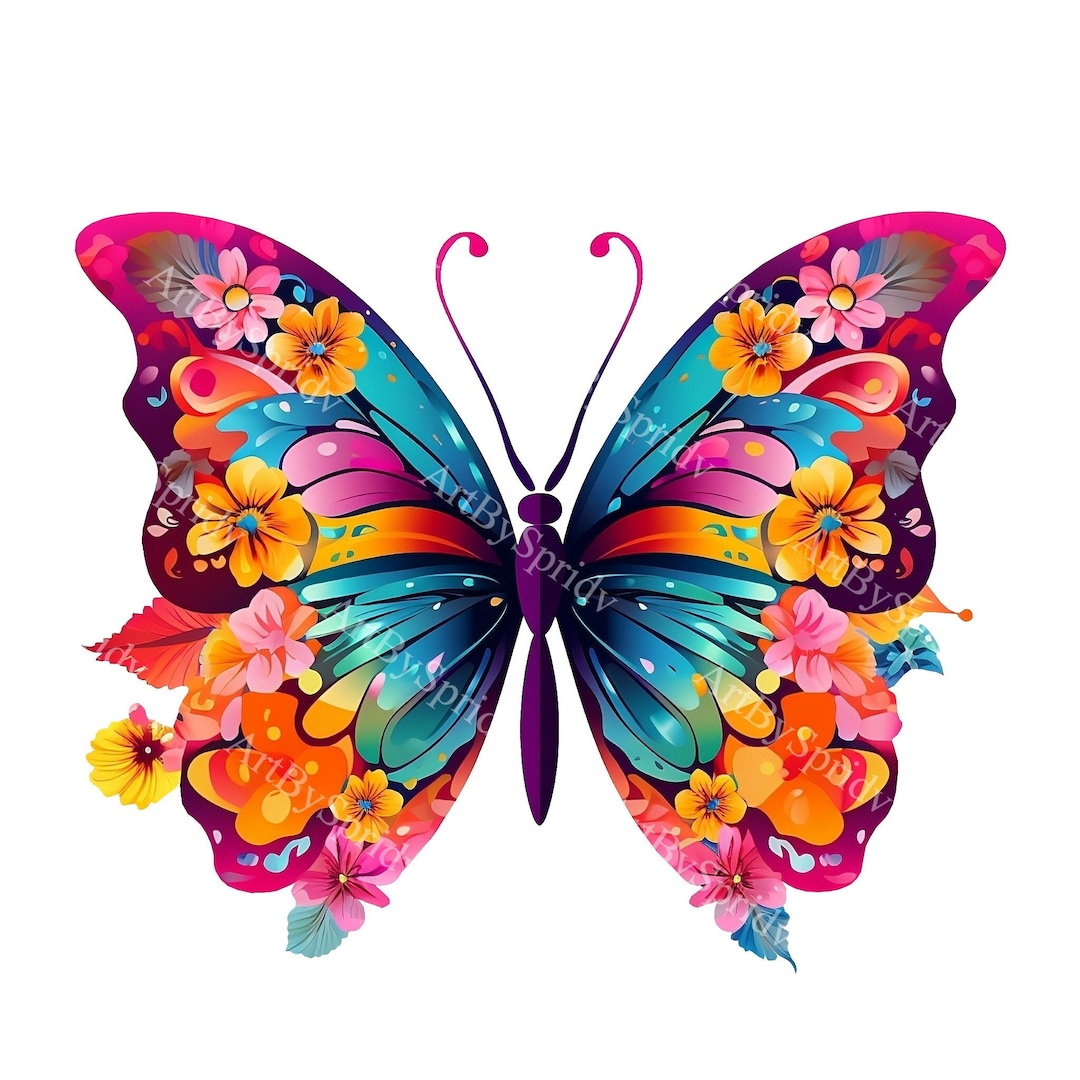 Cute Floral Butterfly PNG Clipart, Transparent Watercolor Kids/adult ...