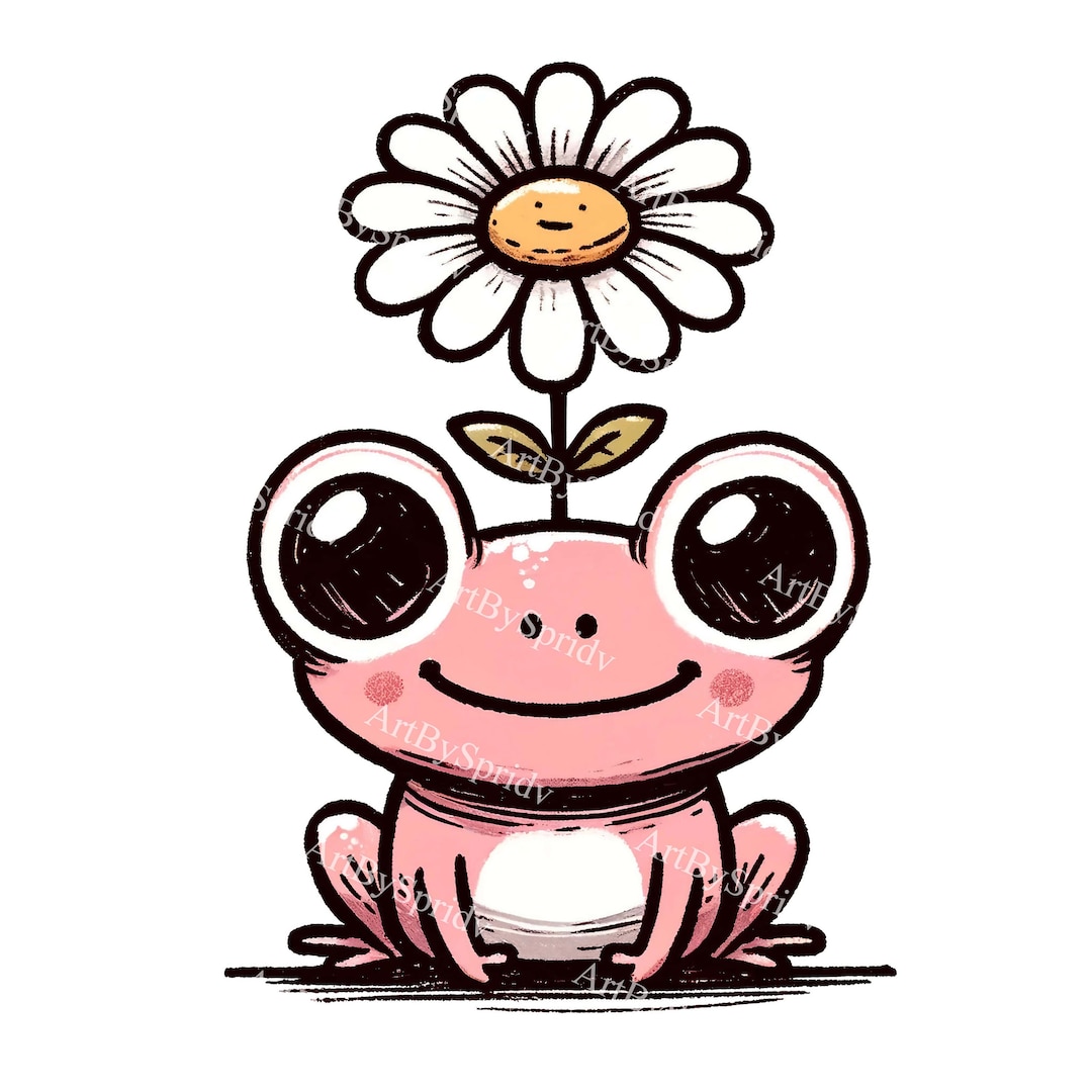 Frog With Daisy PNG Clipart,kawaii Animal Illustration,kids Room Decor ...
