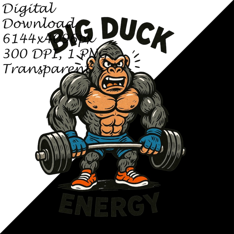 Big Duck Energy Gorilla Lifting Weights PNG, Workout Cartoon ...