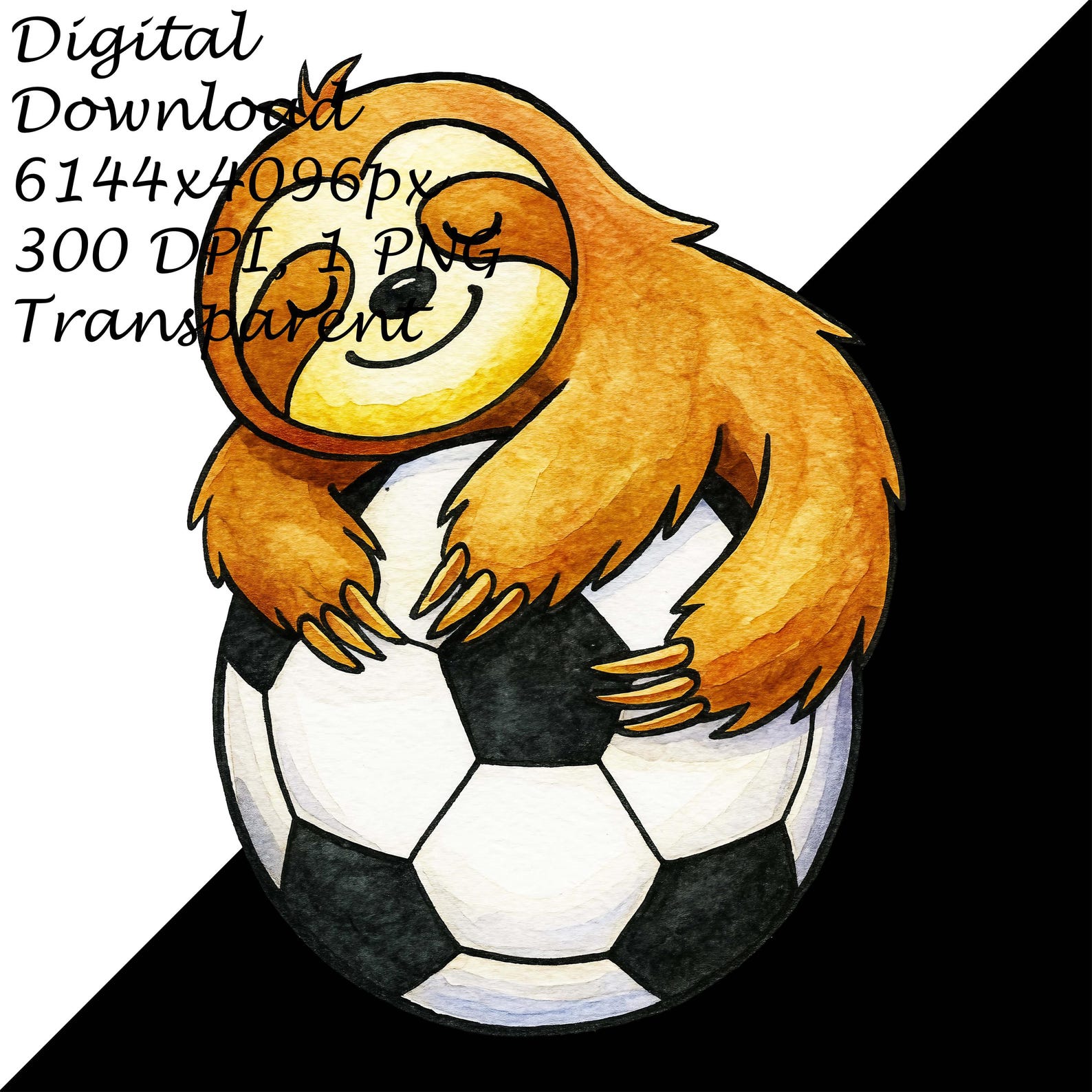 Cute Sloth Hugging Soccer Ball Clipart PNG, Watercolor Animal Sports ...