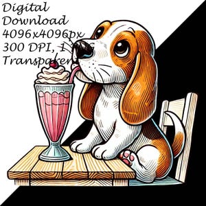 Beagle Pup Enjoying a Milkshake PNG Clipart, Cute Dog Drinking Coctail ...