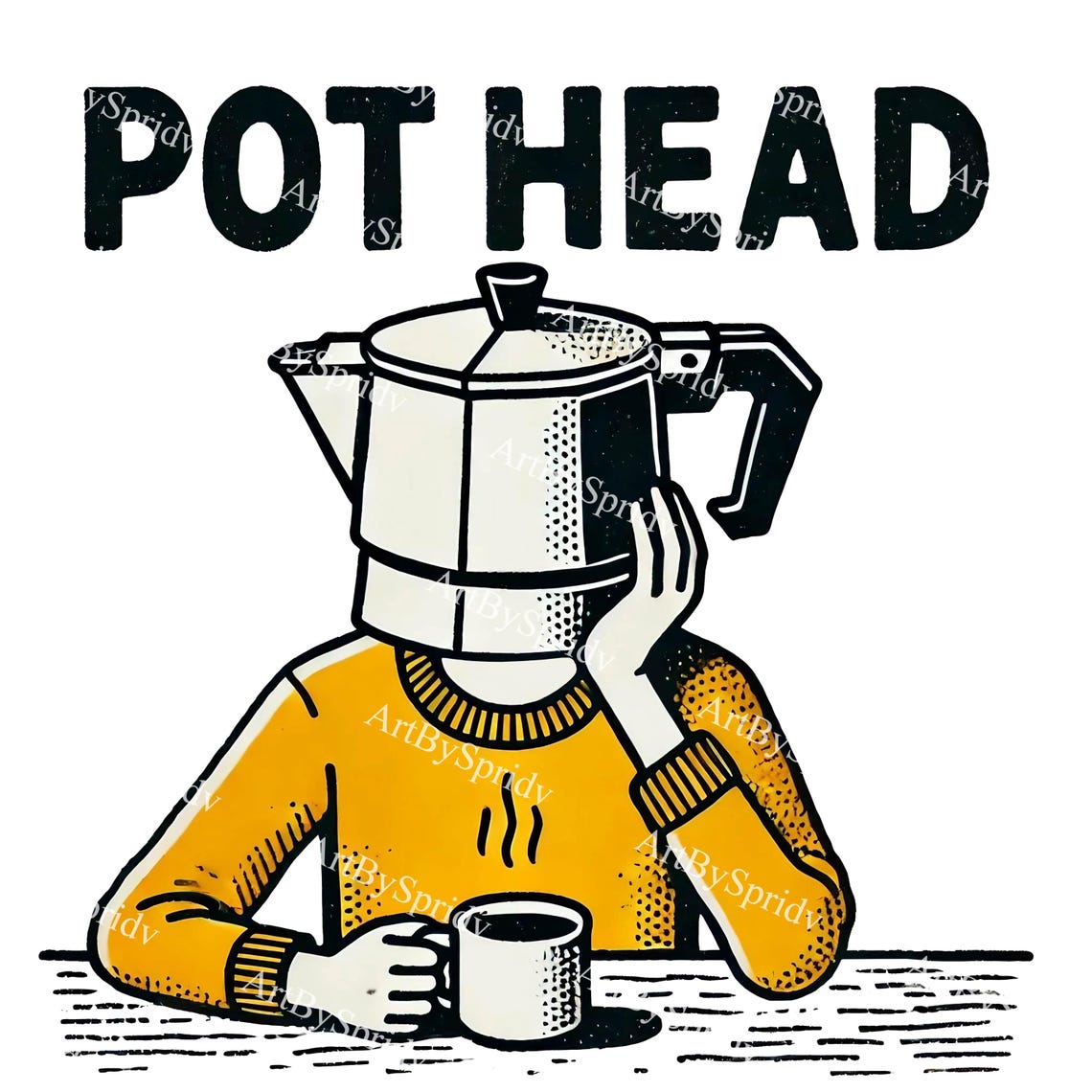 Quirky Pot Head PNG Clipart,retro Lover Coffee Pot Illustration,digital ...