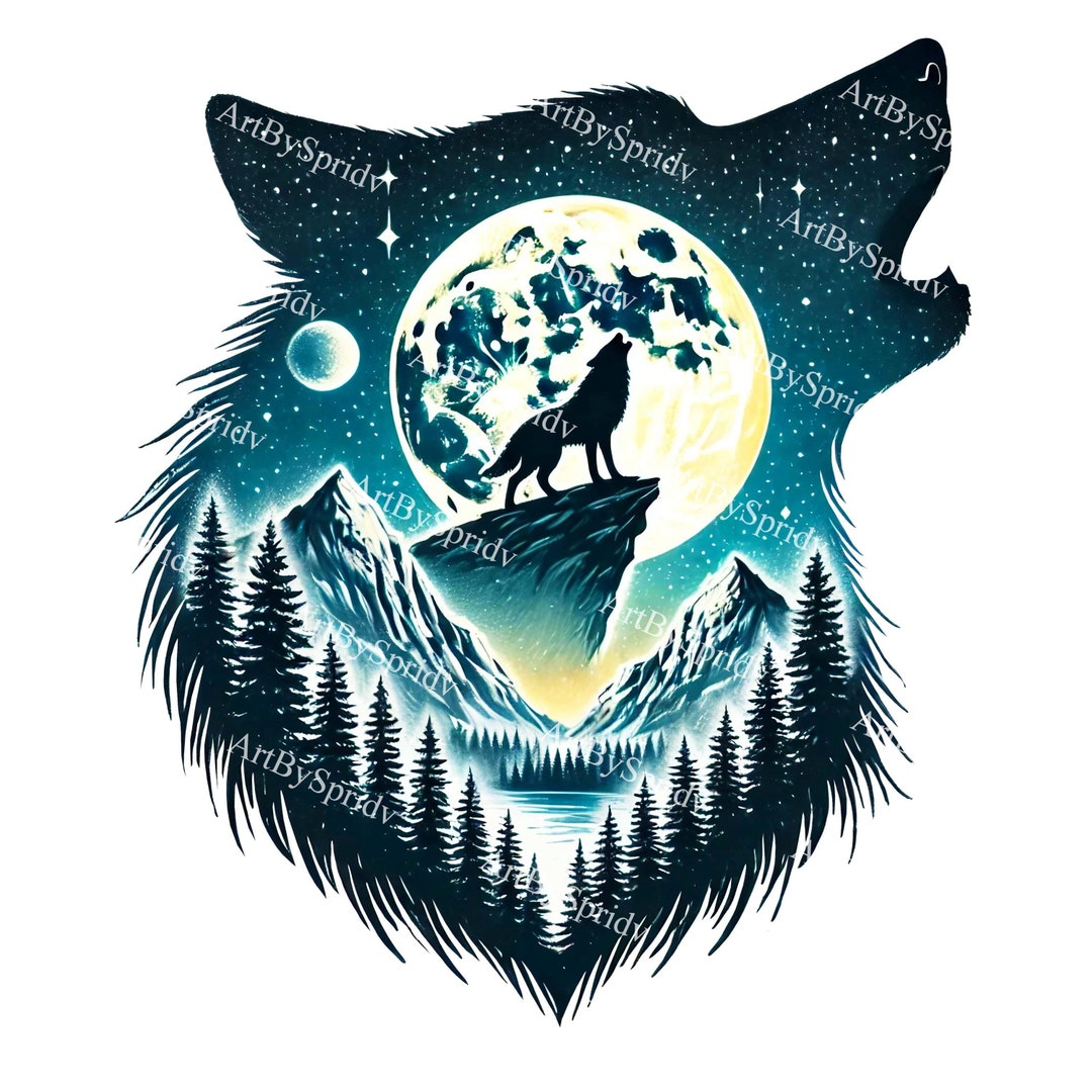 Howling Wolf & Moon Clipart | Majestic Night Sky Silhouette PNG ...