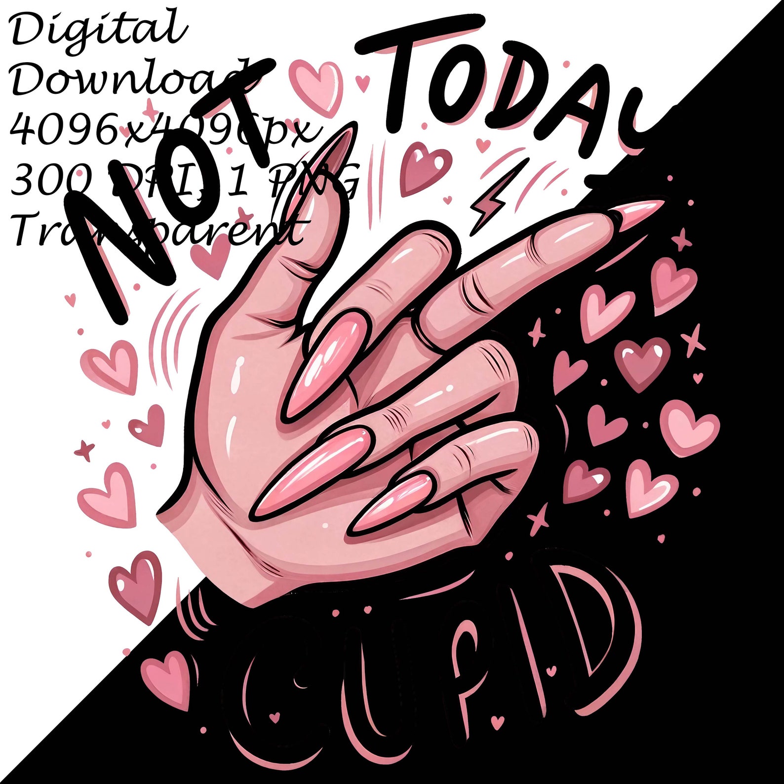 Middle Finger Flip off 'not Today Cupid' Clipart - DTG, Mug, Tumbler ...