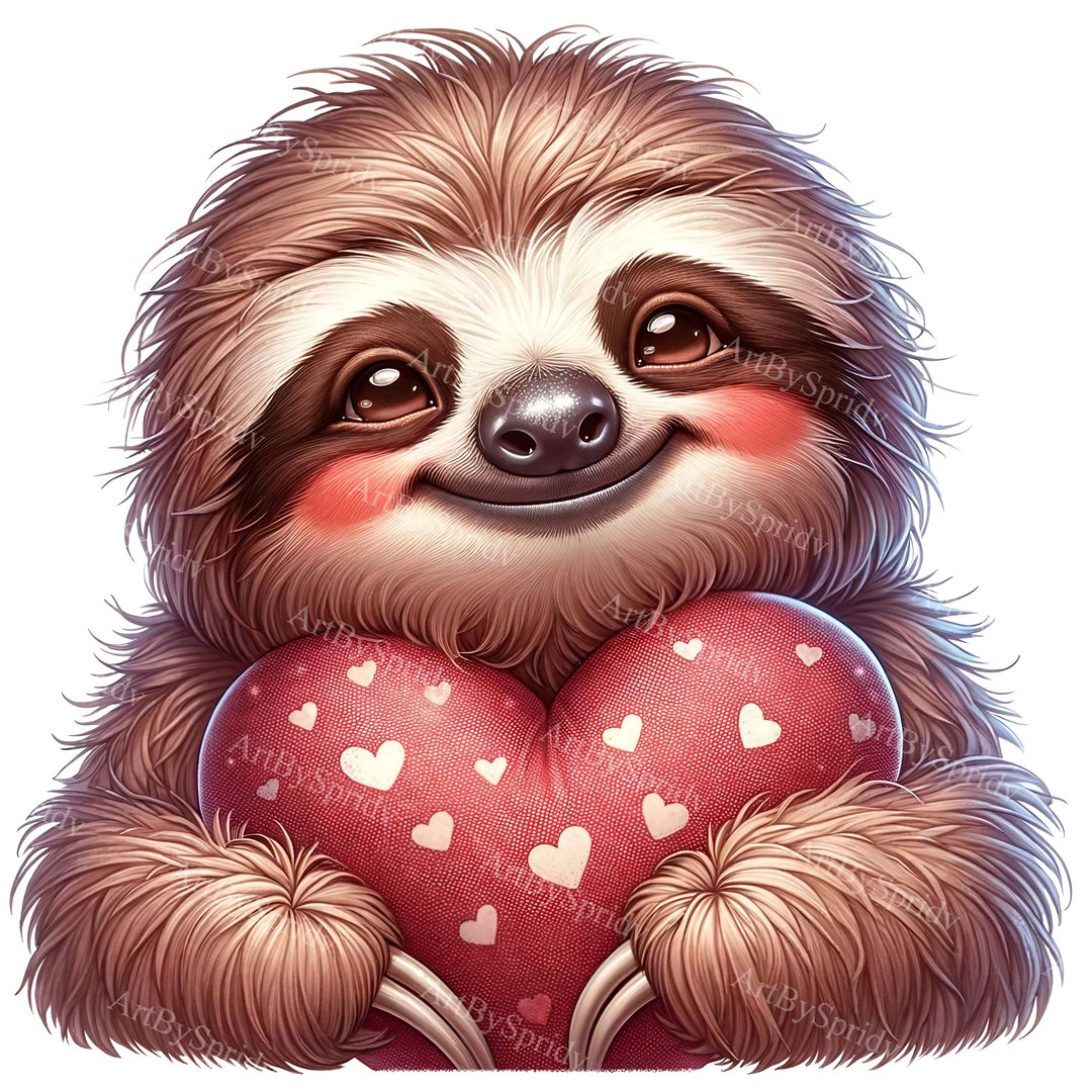 Valentine's Day Sloth Clipart - Happy Sloth With Heart Pillow PNG ...