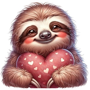 Valentine's Day Sloth Clipart - Happy Sloth With Heart Pillow PNG ...