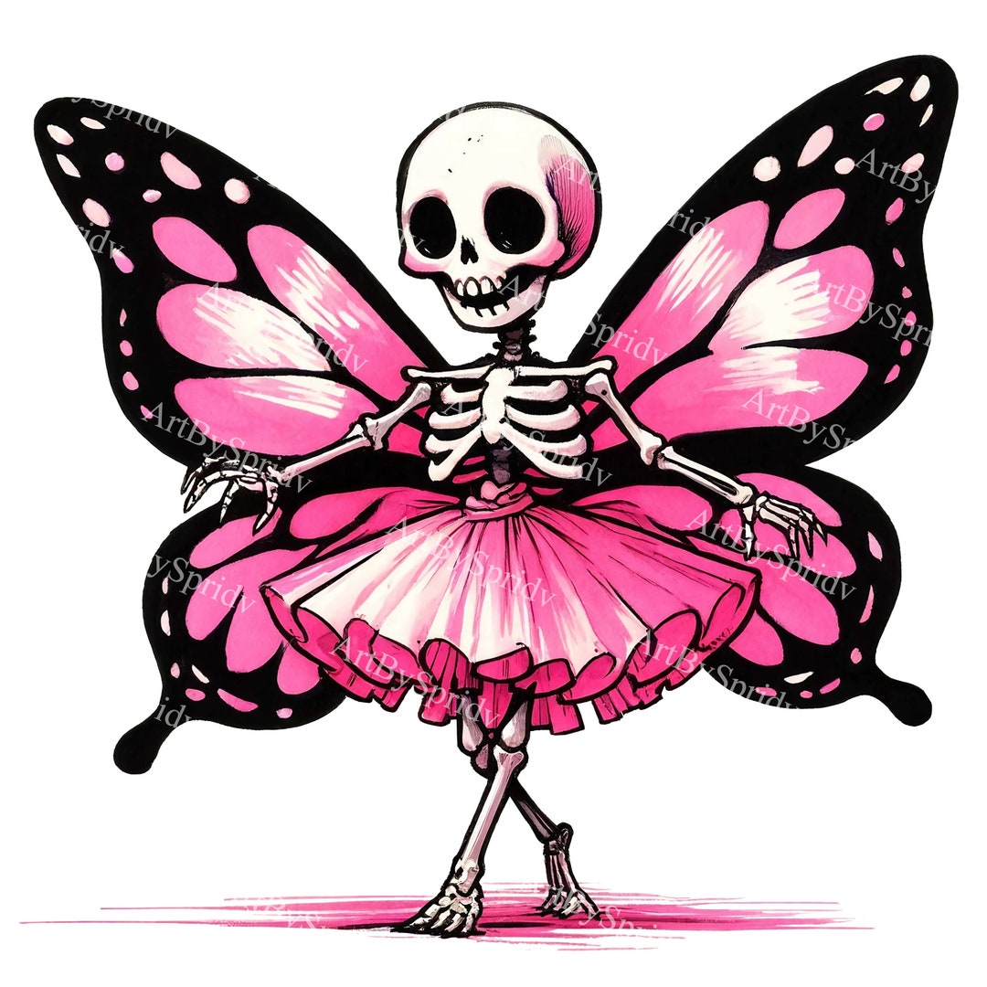 Whimsical Skeleton Butterfly Clipart, Pink Butterfly Fairy, Digital PNG ...